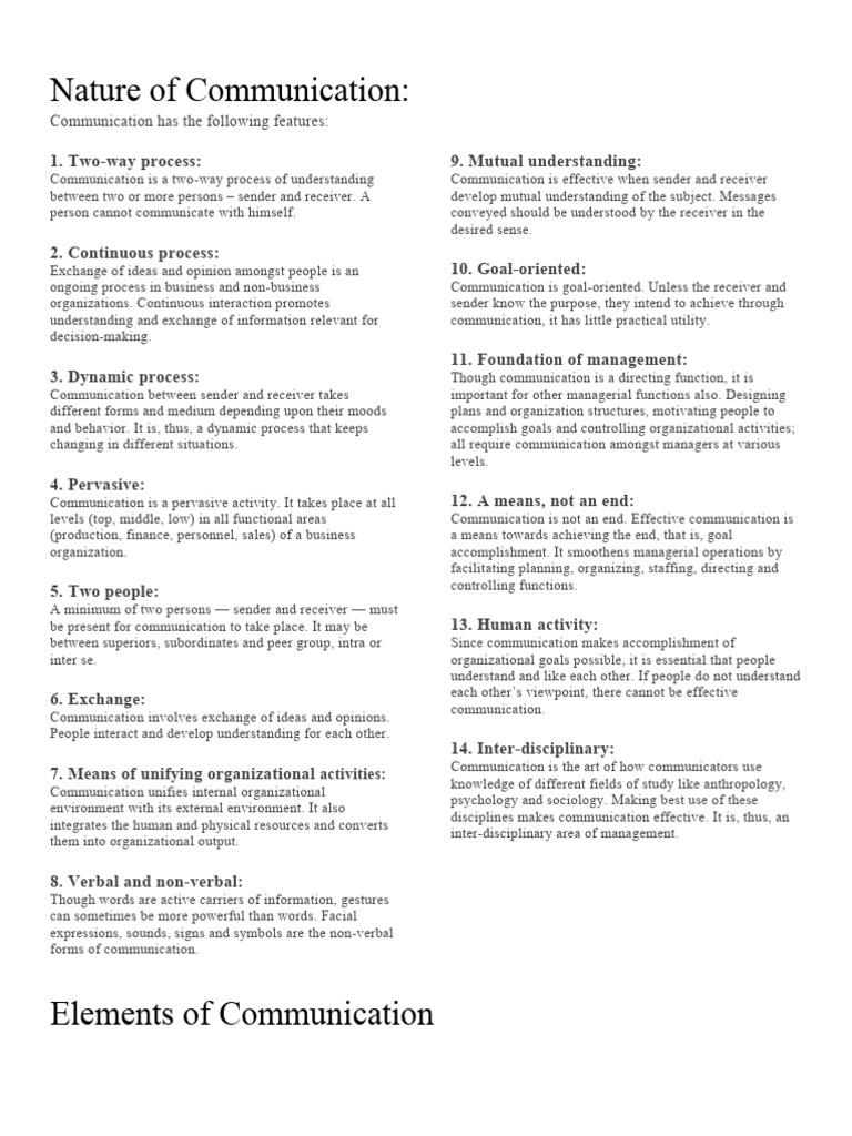 Nature and Elements of Communication | PDF | Communication | Nonverbal Communication