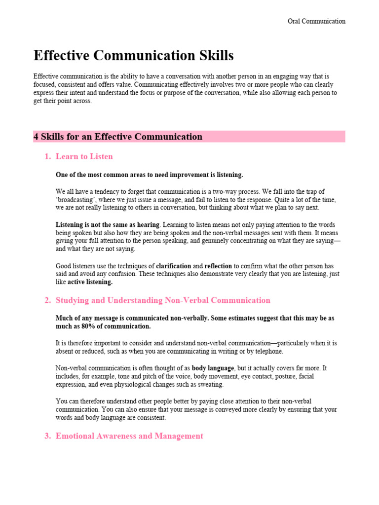 Effective Communication Skills | PDF | Communication | Nonverbal ...