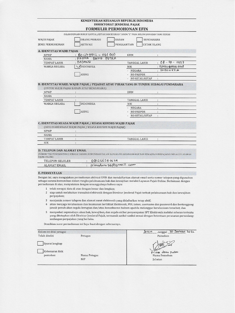 Form Permintaan Efin | PDF