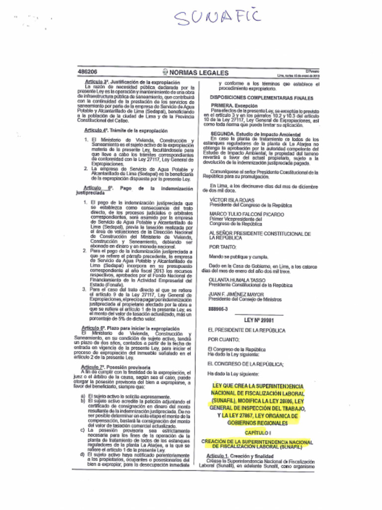 Ley Que Crea Sunafil | PDF