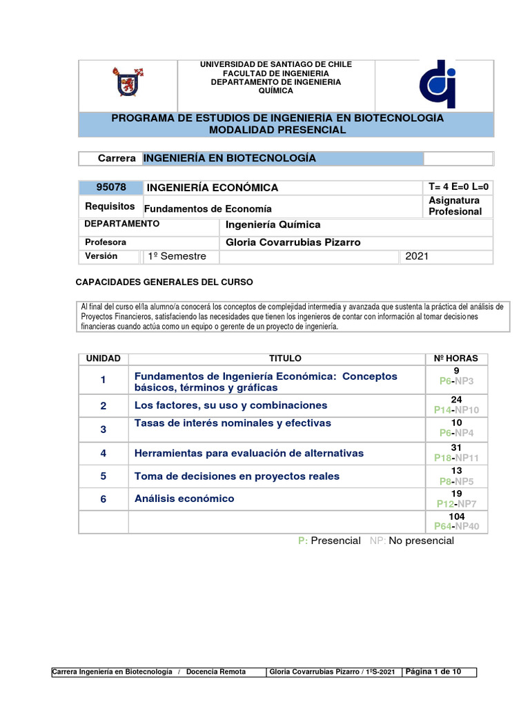 Programa 2021 1ºS INGECO | PDF | Toma de decisiones | Ingeniería