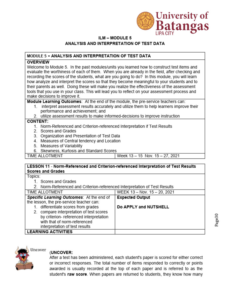 Ilm - Module 5 - Organization and Interpretation of Test Data | PDF ...