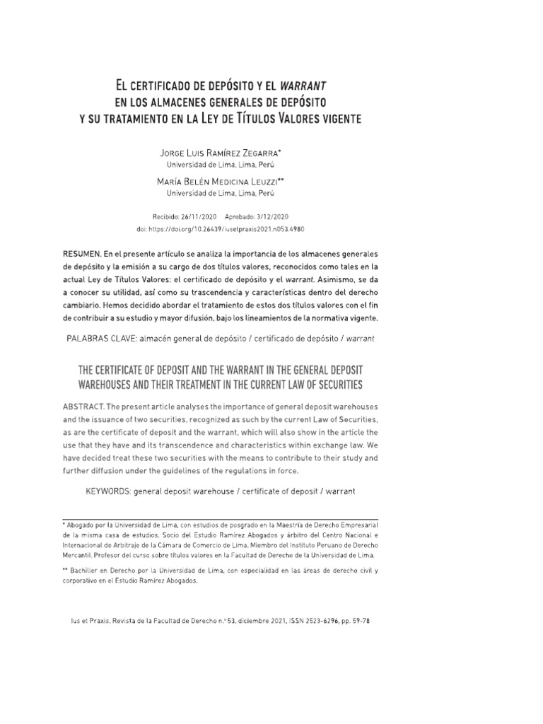 Ta4 Lectura Obligatoria Certificado De Depósito Y Warrant Pdf