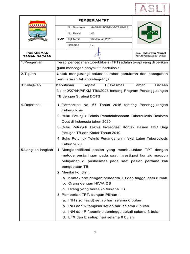 Sop Pemberian TPT | PDF | Pengembangan Diri