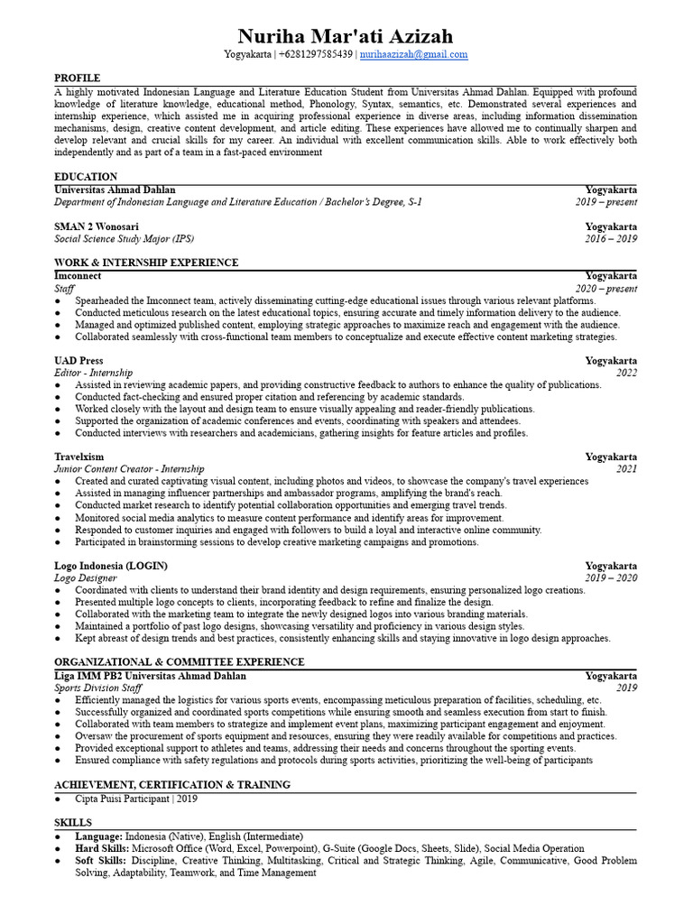 CV Nuriha Mar'ati Azizah | PDF