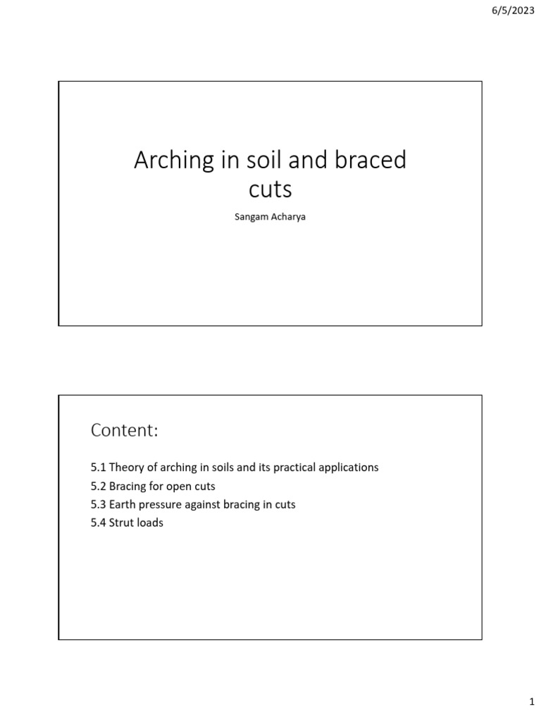Arching in Soil and Braced Cuts | PDF | Soil Mechanics | Deep Foundation