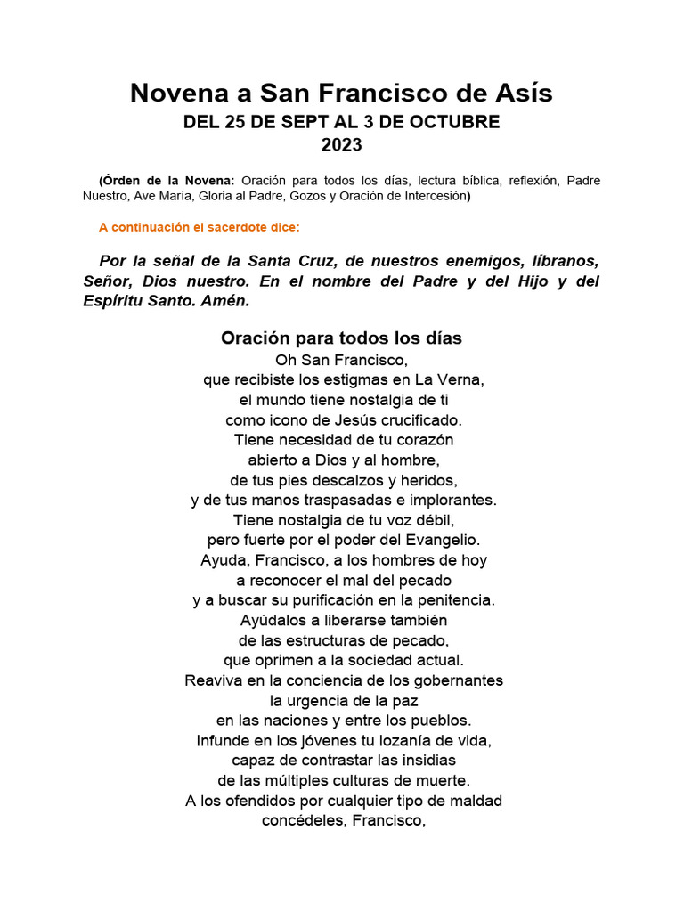 Oración Y Novena A San Francisco De Asís Pdf Intercesión Orador Del Señor 