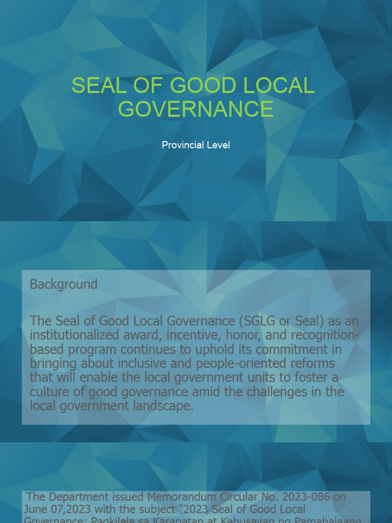 SGLG Good Local Governance GROUP 5 | PDF