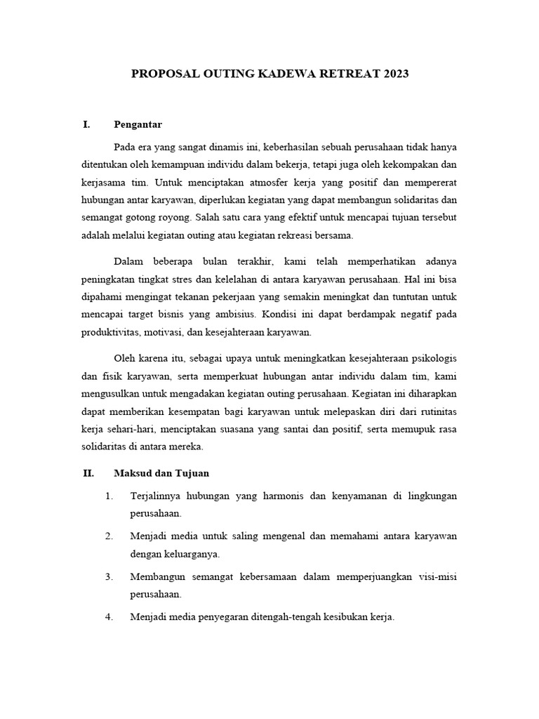 Proposal Outing Bogor | PDF