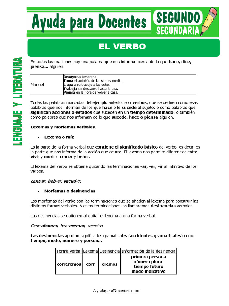 El Verbo Para Segundo De Secundaria Descargar Gratis Pdf Verbo