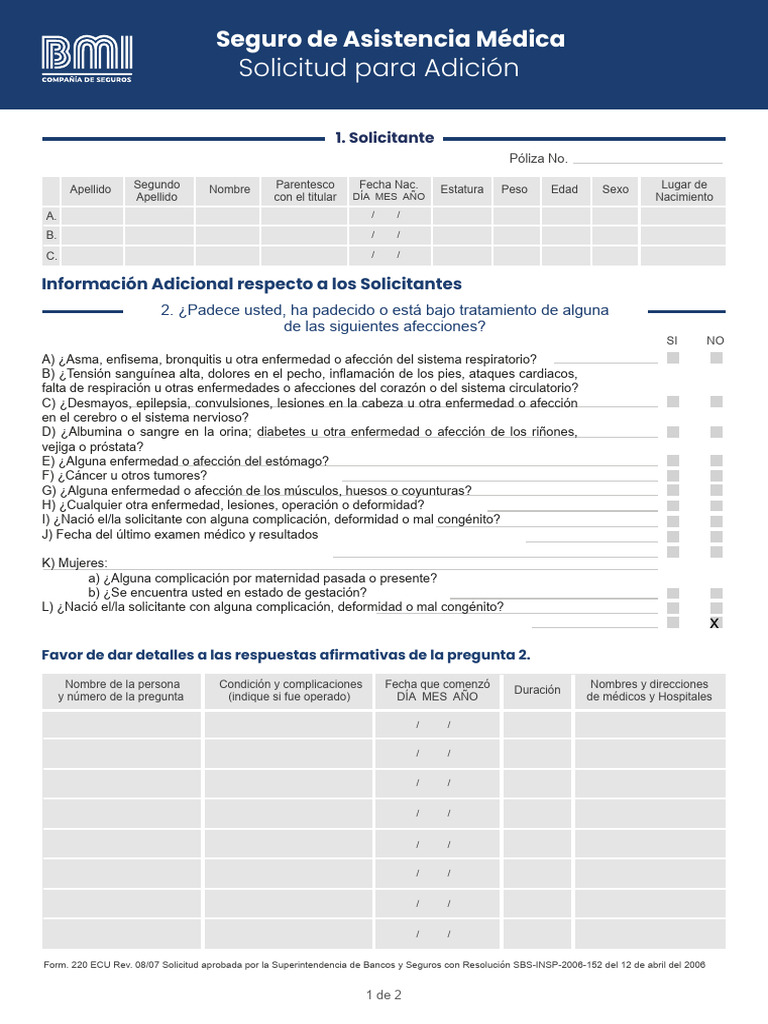 Formulario BMI Solicitud Adición | PDF | Cáncer | Corazón