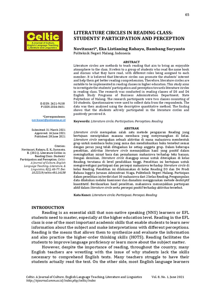 Literature Circle in Reading Class | PDF | Communication | Behavior Modification