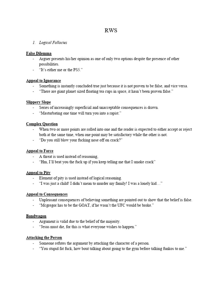 RWS Reviewer Finals Quiz 1 Reviewer | PDF | Argument | Fallacy