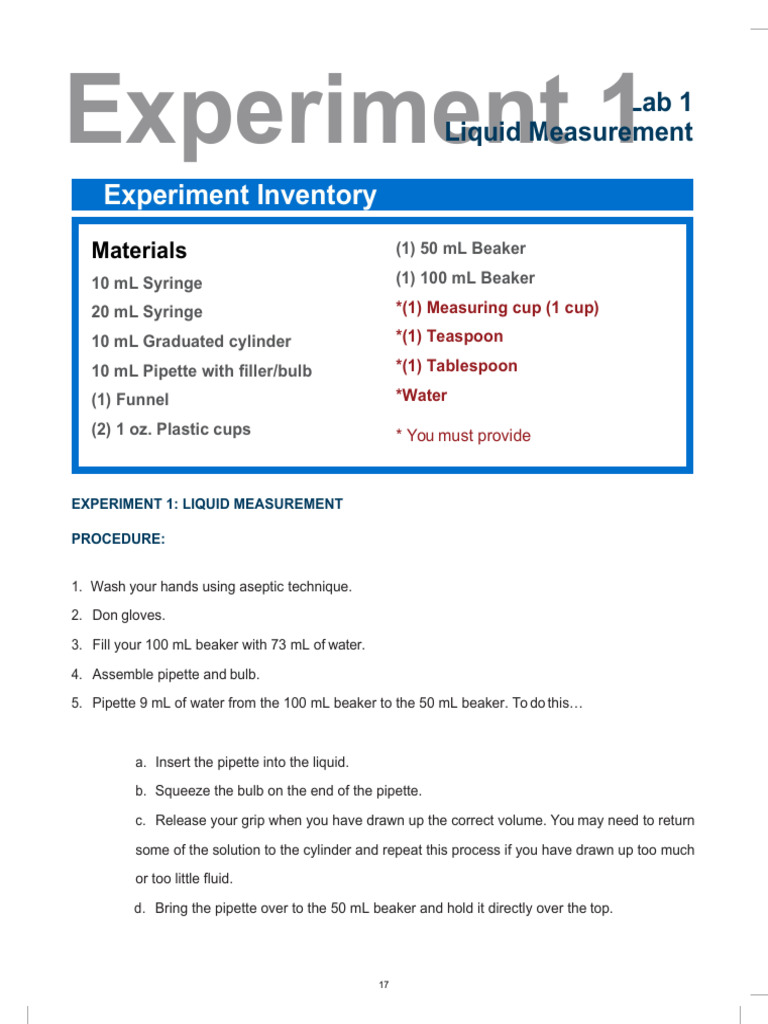 Lab 1 Experiment 1 Liquid Measurement | PDF
