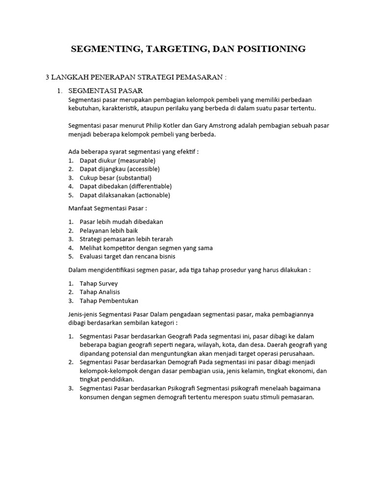 SEGMENTING, TARGETING, POSITIONING Artha | PDF