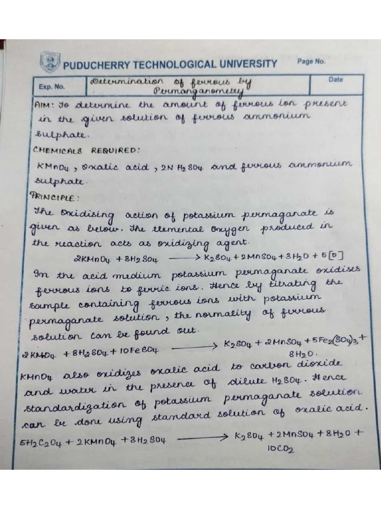 Determination Of Ferrous By Permanganometry Pdf