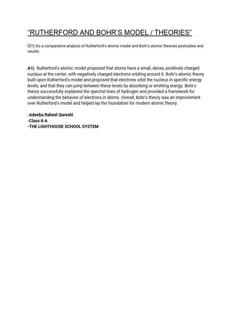 Rutherford and Bohr's Model - Theories | PDF | Science & Mathematics ...