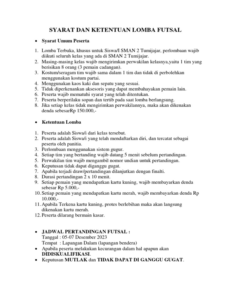 Syarat Dan Ketentuan Lomba Futsal | PDF