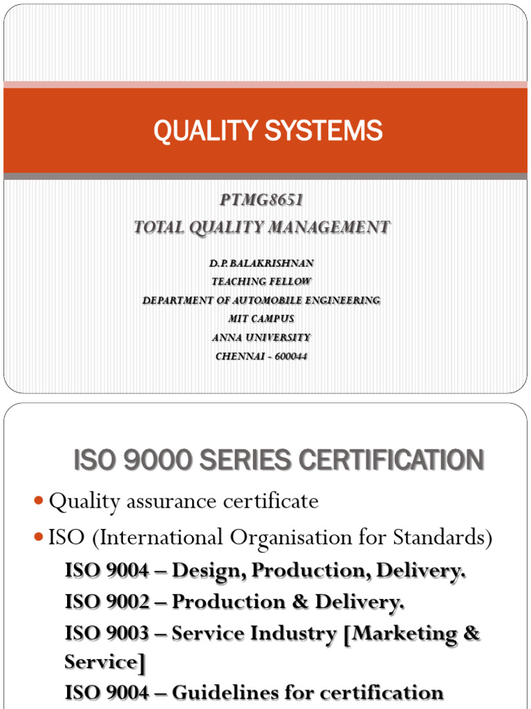 6 Lecture-5 Quality Systems | PDF | Iso 9000 | Audit