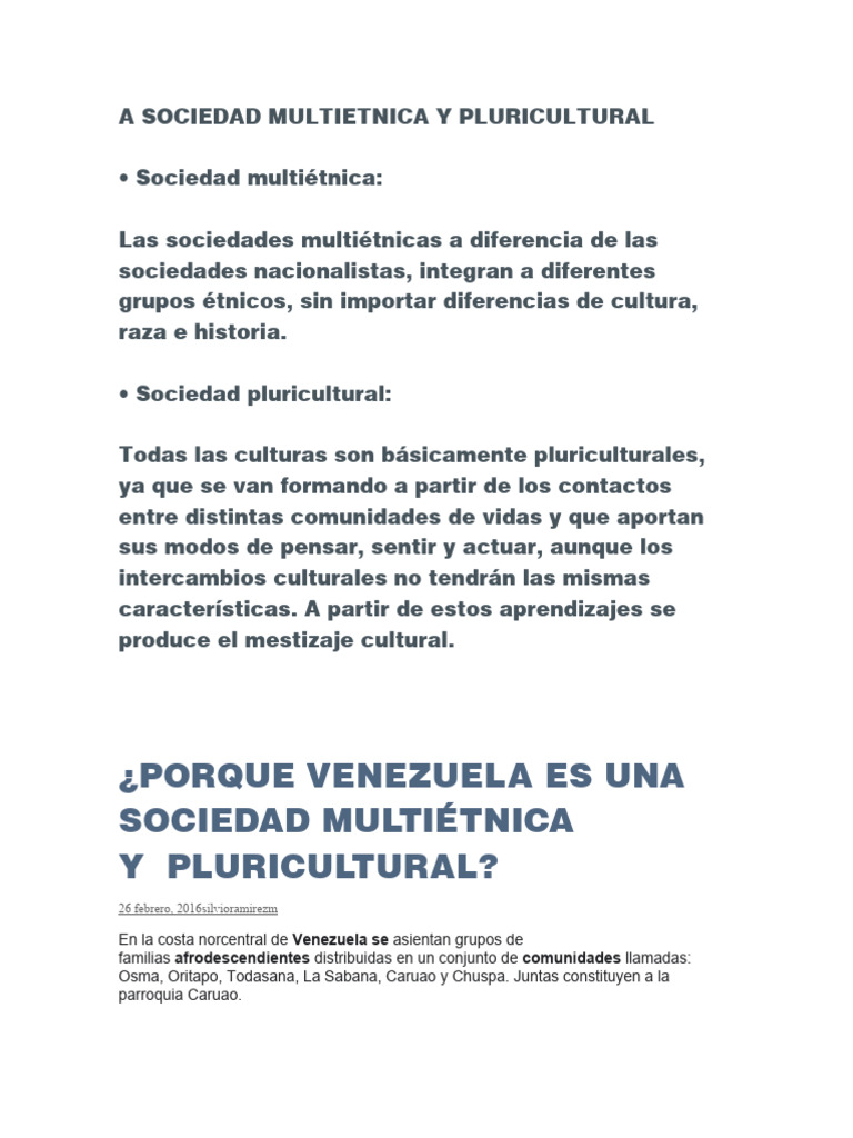 A Sociedad Multietnica y Pluricultural | PDF | Venezuela ...