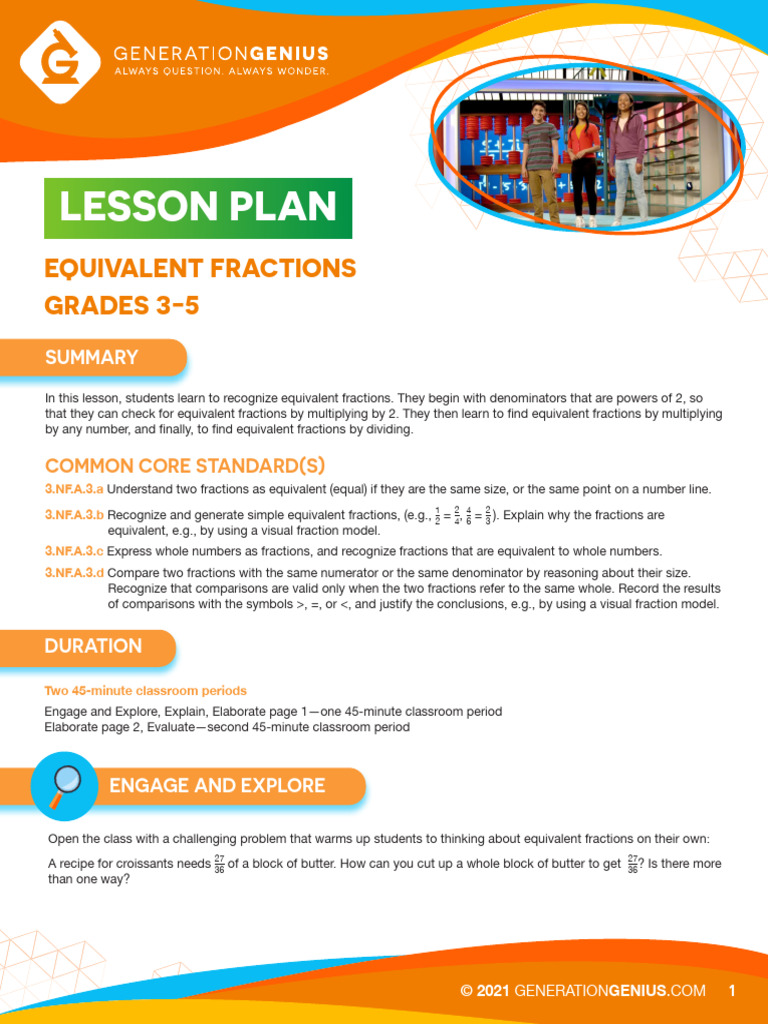 Equivalent Fractions Lesson Plan | PDF | Mathematics | Arithmetic