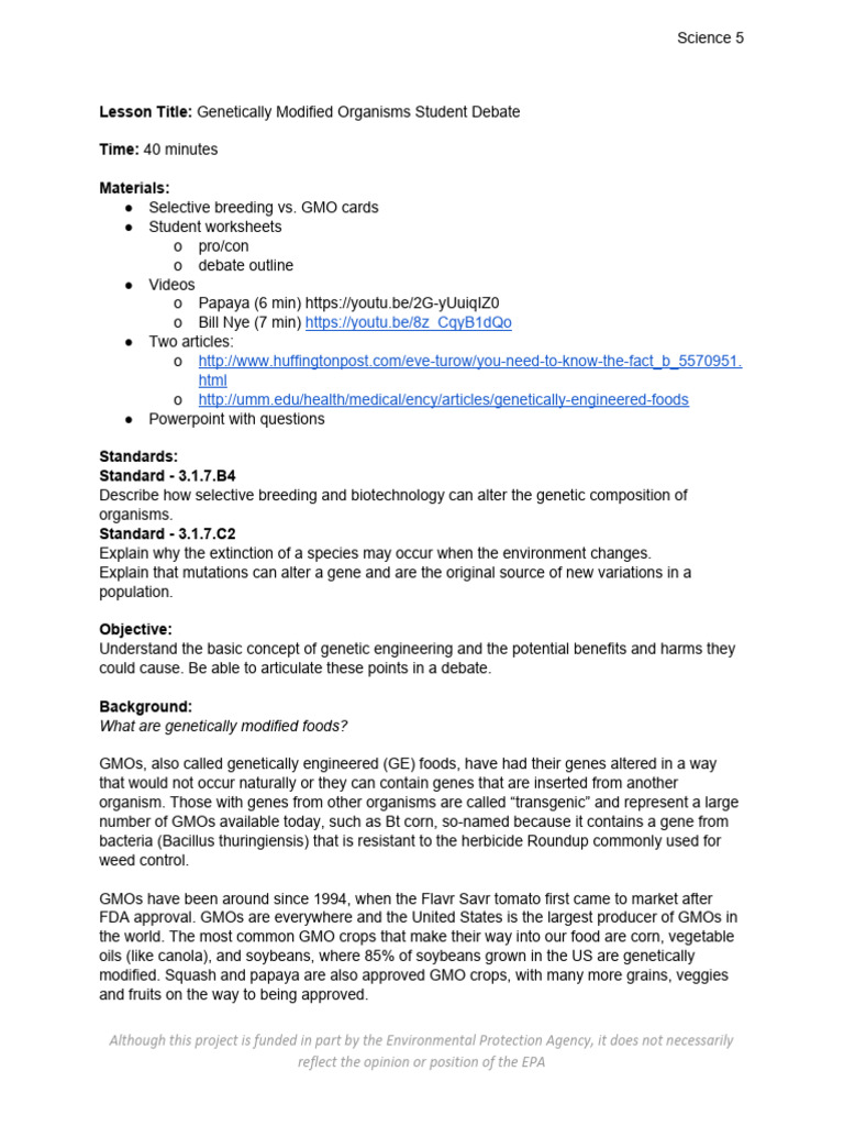 Science 5 GMO Debate | PDF | Wellness | Technology & Engineering