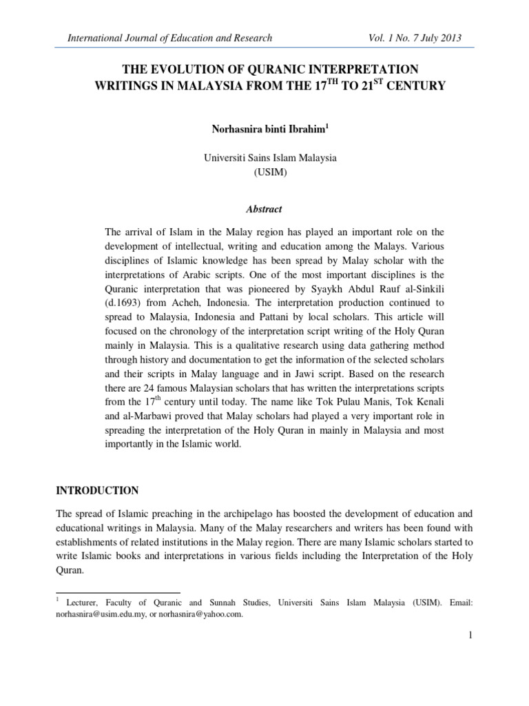 The Evolution of Quranic Interpretation Writings in Malaysia From The ...