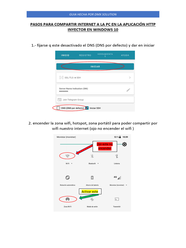 Compartir Internet A PC Windows 10 en La Aplicación HTTP Injector | PDF