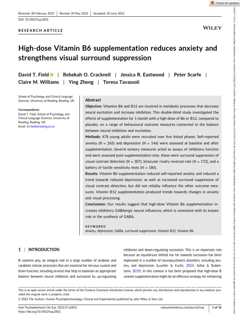 Vitamin B6 Reduces Anxiety | PDF | Neurotransmitter | Contrast (Vision)