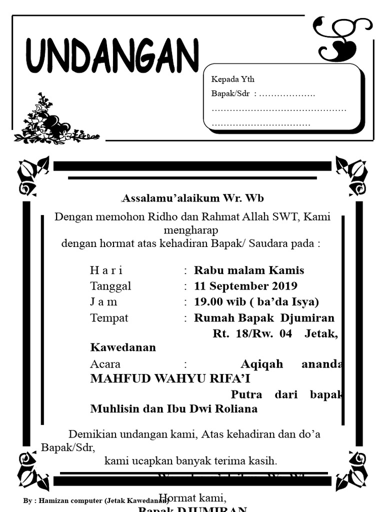 undangan mitoni brilian putra | PDF