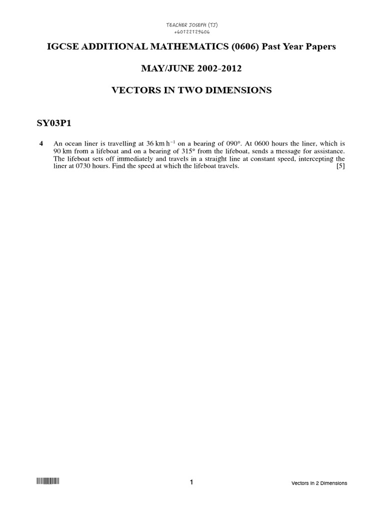 Addmaths Pyq - Vectors (Summer) | PDF | Speed | Euclidean Vector