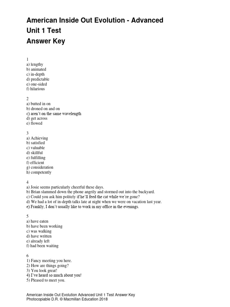 Answer Key Unit 1 Pdf