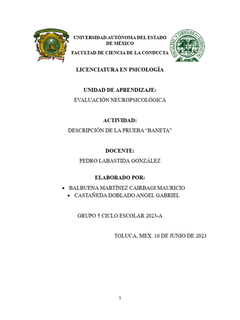 Descripción de la Prueba Baneta | PDF