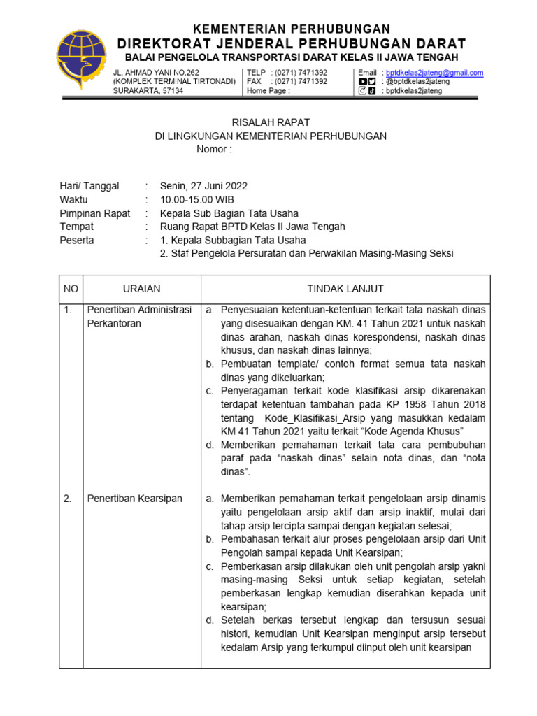 Format Risalah Rapat | PDF