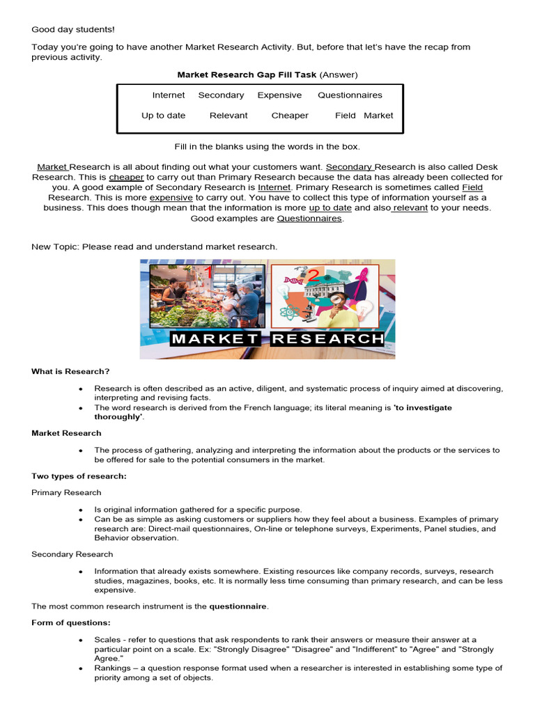 Market Research Activity | PDF | Marketing Research | Information