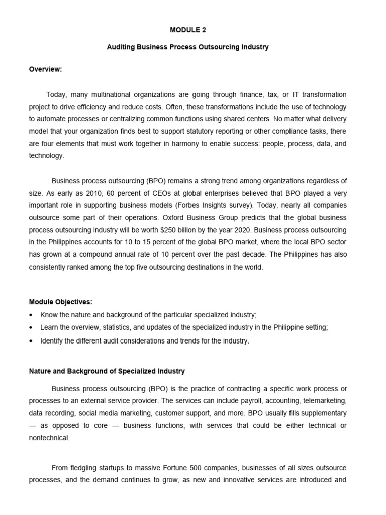 Module 2 Business Process Outsourcing Industry | PDF