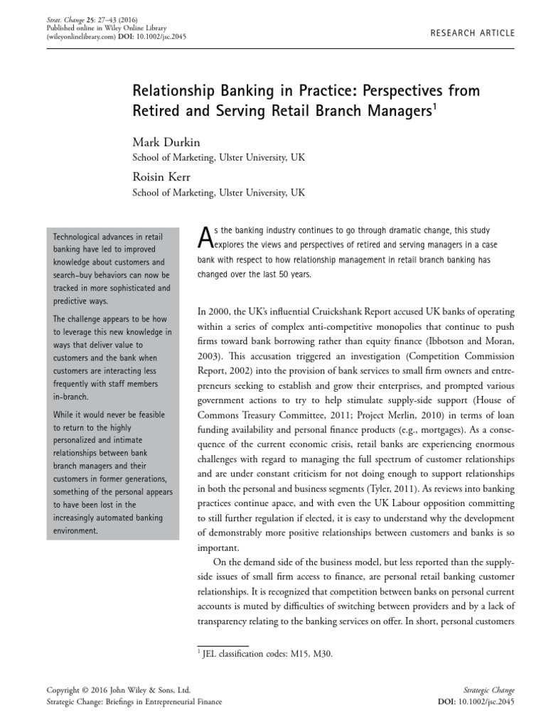 Strategic Change - 2016 - Durkin - Relationship Banking in Practice Perspectives from Retired ...