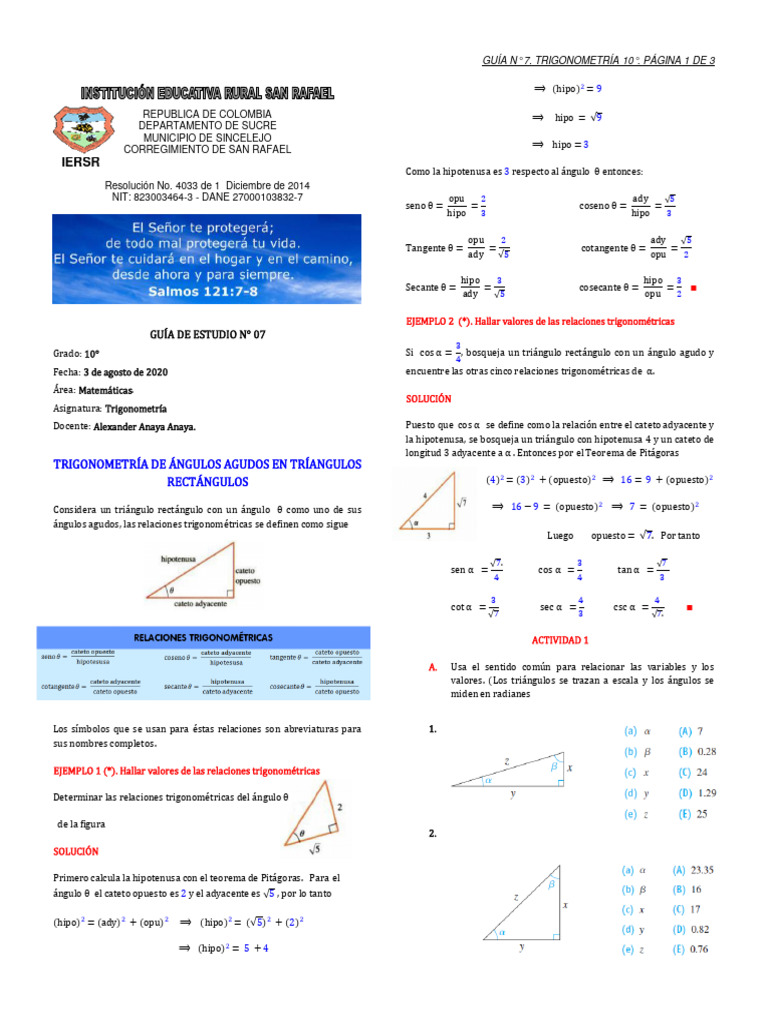 Trigonometría en Triángulos Rectángulos | PDF | Funciones trigonométricas | Trigonometría