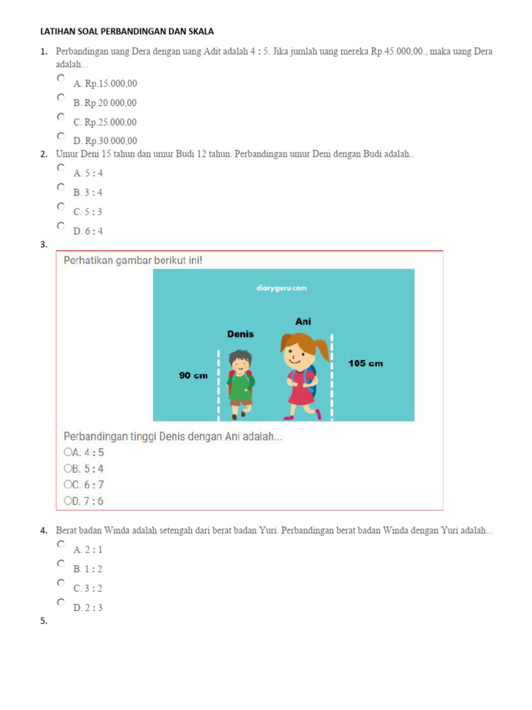 Latihan Soal Perbandingan Dan Skala | PDF | Metode & Bahan Ajar | Sains & Matematika
