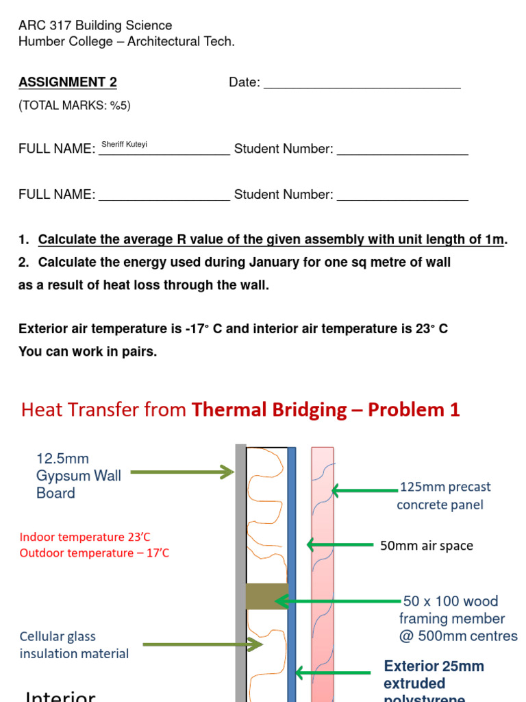 Assignment 2 - Heat Loss & Thermal Bridges Calculations - F24 | PDF | Thermal Insulation ...