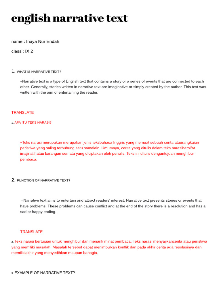 English Narrative Text | PDF