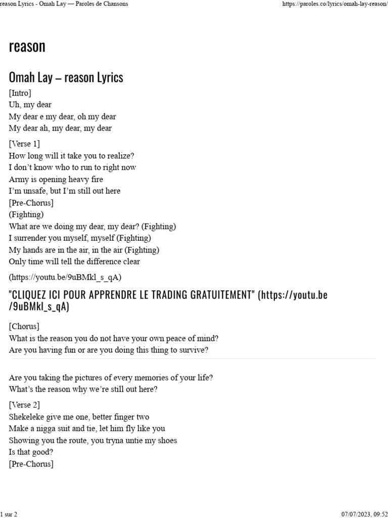 Reason Lyrics - Omah Lay - Paroles de Chansons | PDF