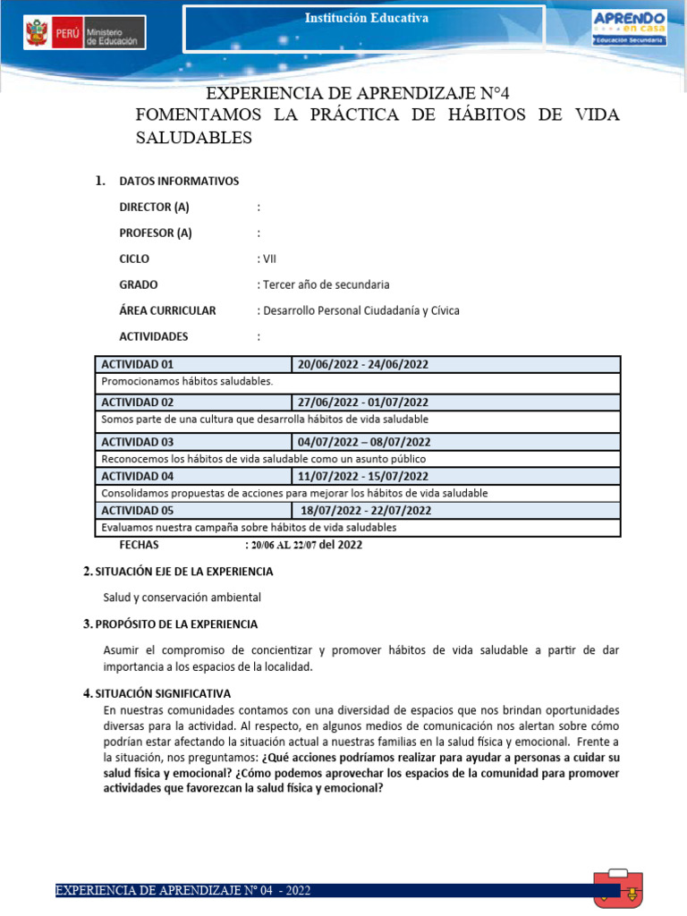 3º DPCC Ciclo Vii Experiencia 4 - 2022 Urbano | PDF | Aprendizaje | Familia