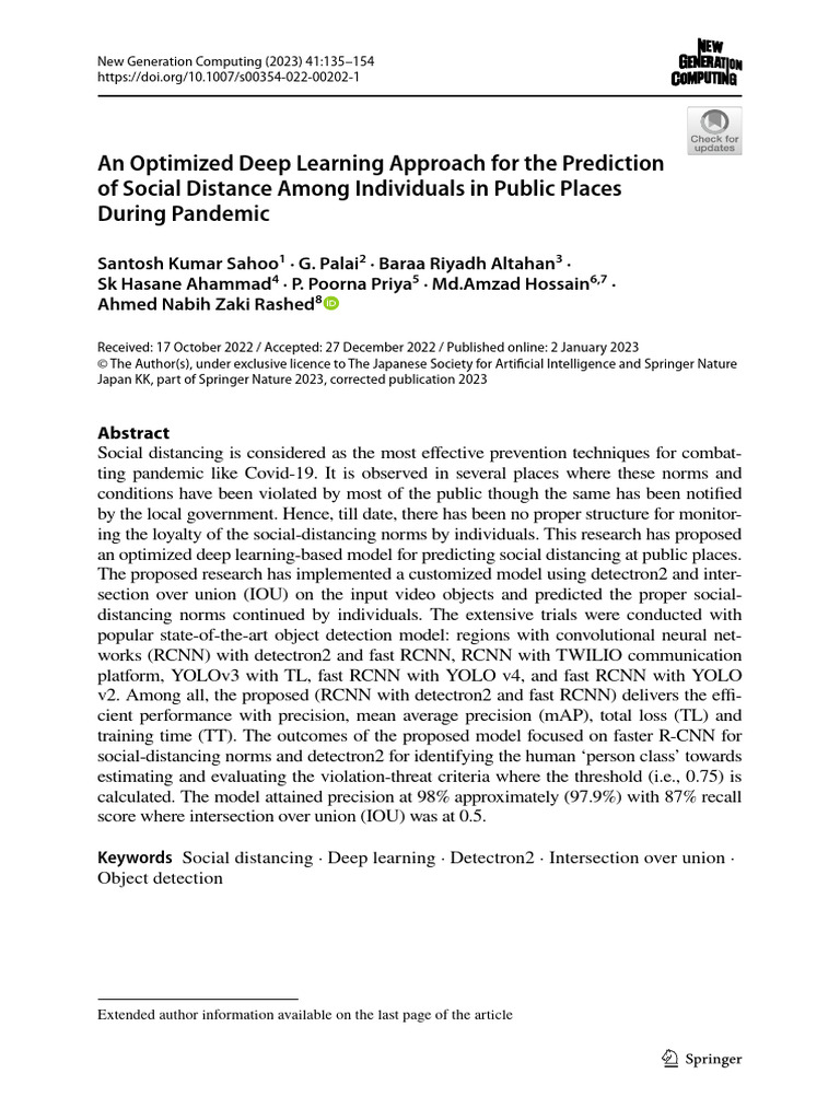 (Detectron2) An Optimized Deep Learning Approach For The Prediction of Social Distance | PDF ...