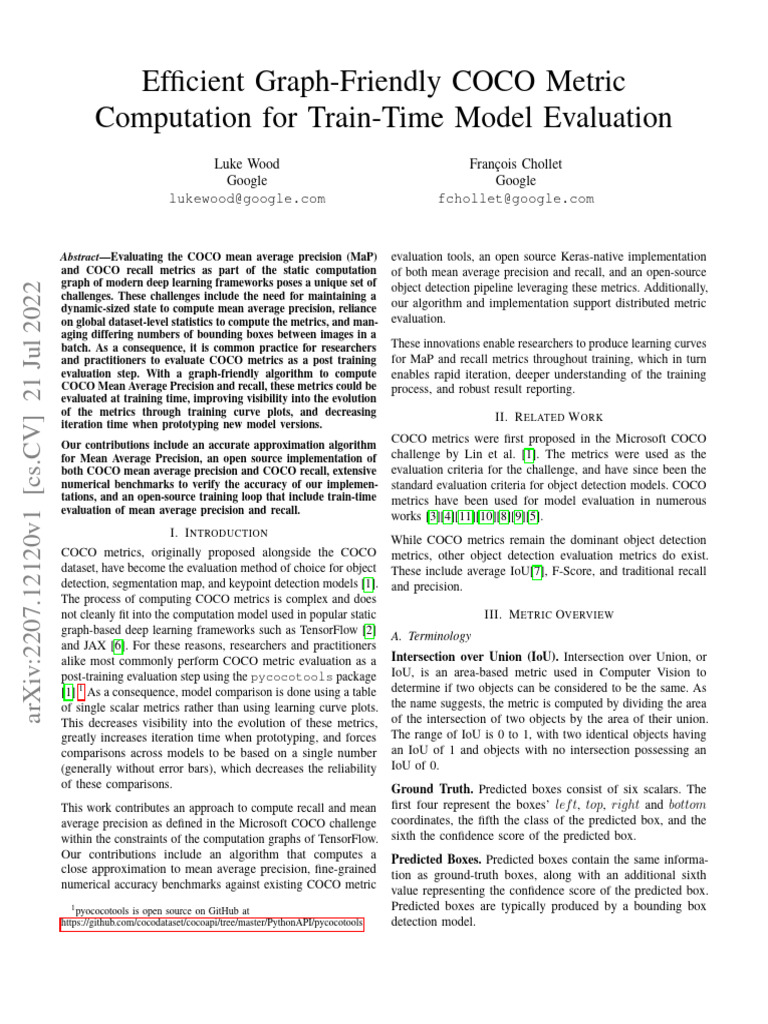Efficient Graph-Friendly COCO Metric Computation For Train-Time Model Evaluation | PDF ...