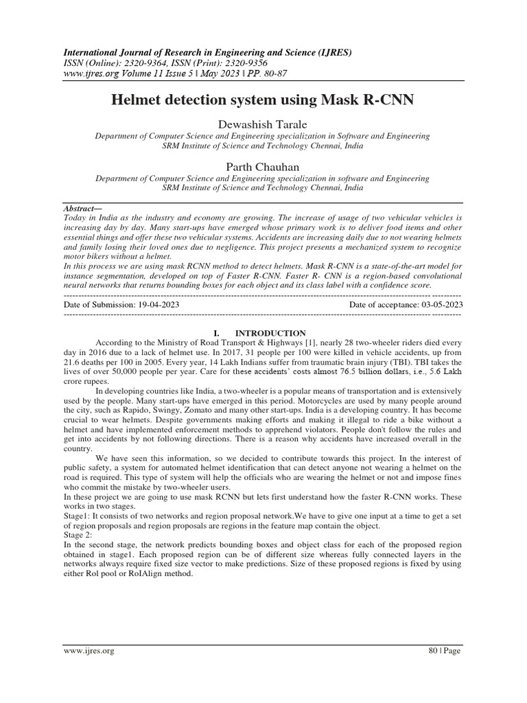 Helmet Detection System Using Mask R Cnn Pdf Artificial Neural Network Computational