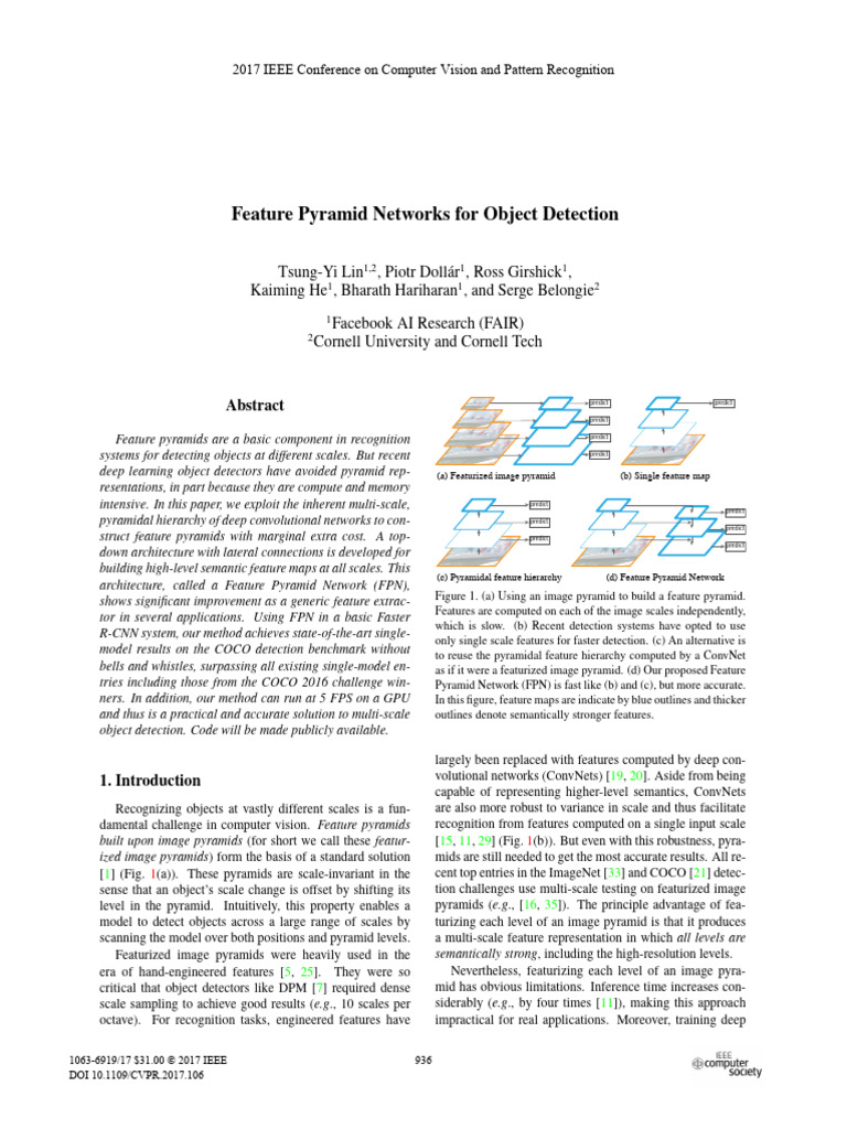 Feature Pyramid Networks For Object Detection | PDF | Image Segmentation | Top Down And Bottom ...