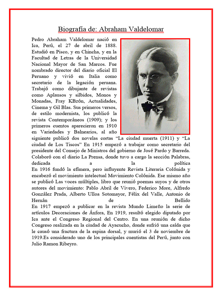 Biografía de Abraham Valdelomar | PDF