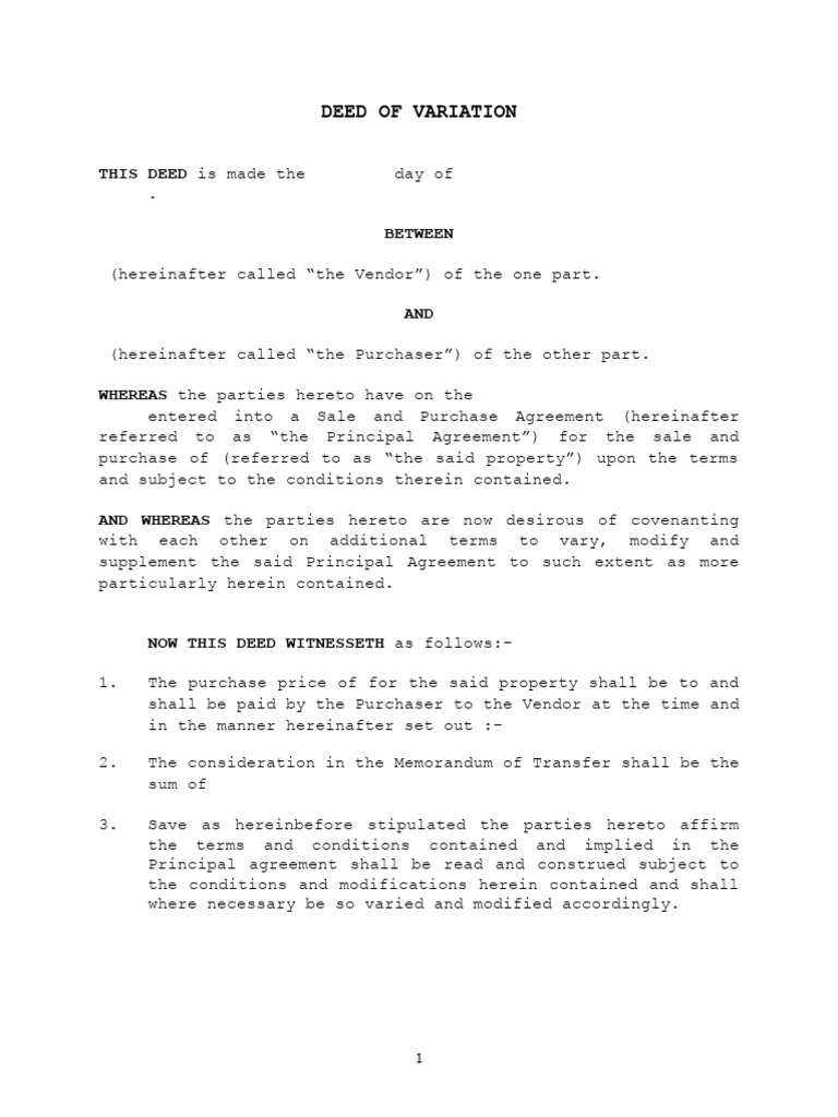 Deed of Variation for Property Agreement | PDF