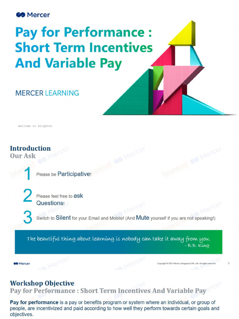 (Talentnet-Mercer) Pay For Performance Workshop-Đã M Khóa | PDF